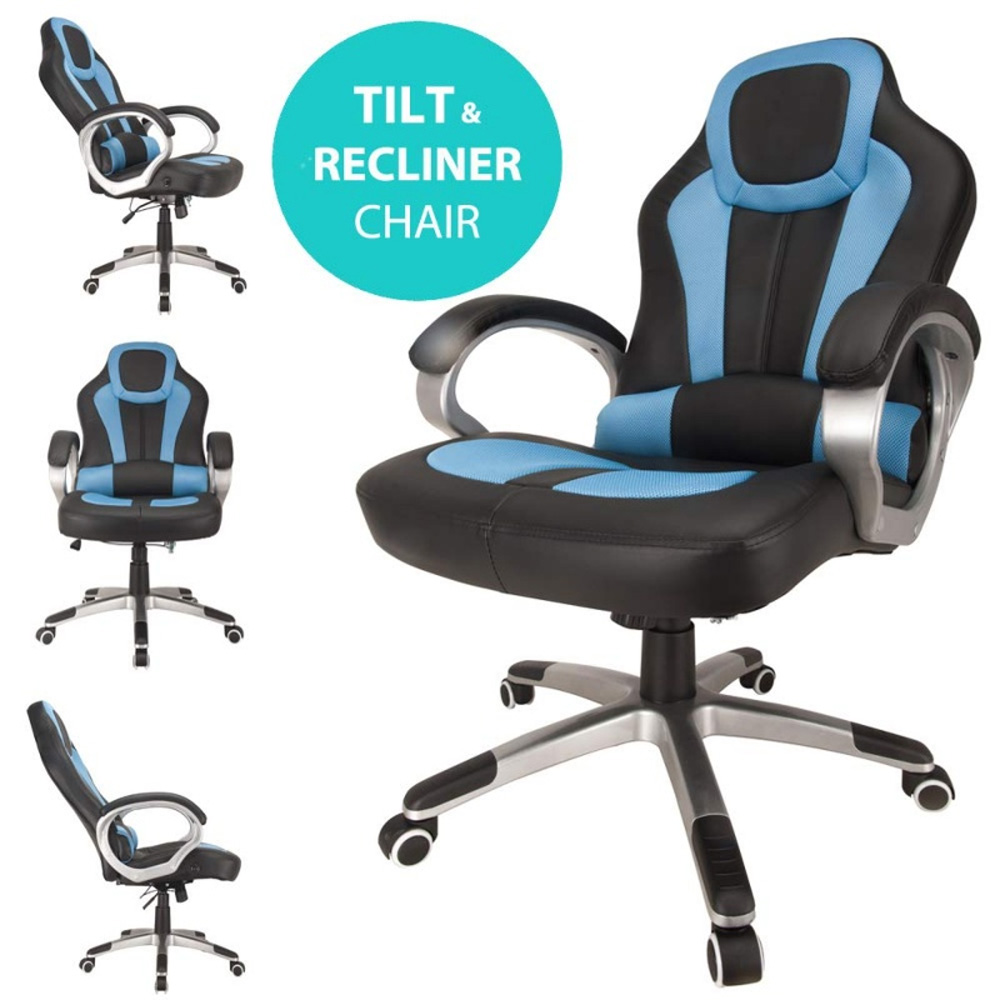 RayGar Deluxe Padded Sports Racing, Gaming & Office Chair - Blue | Free ...