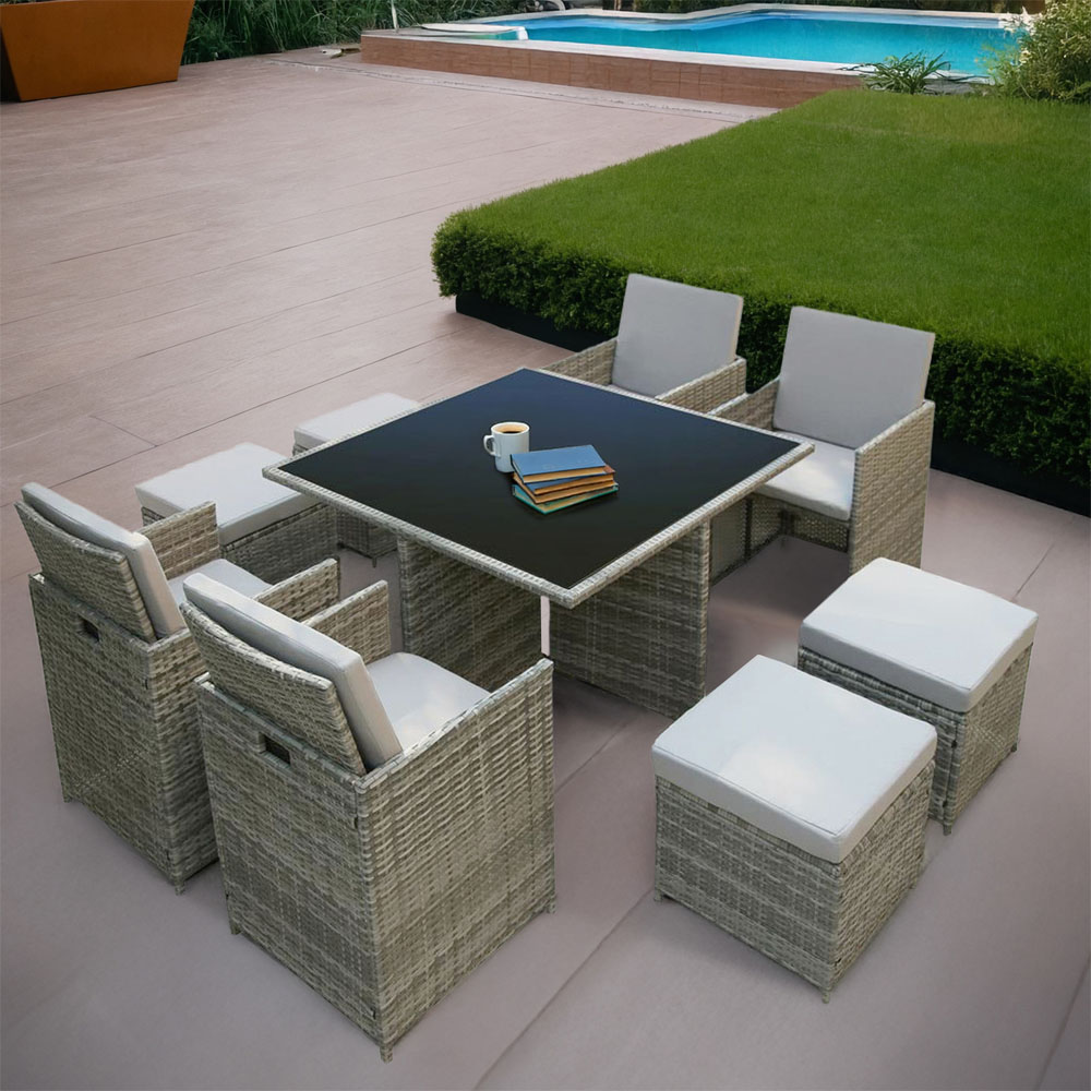 Hera Deluxe Rattan 8 Seater Dining Cube Garden Furniture Patio Set w ...