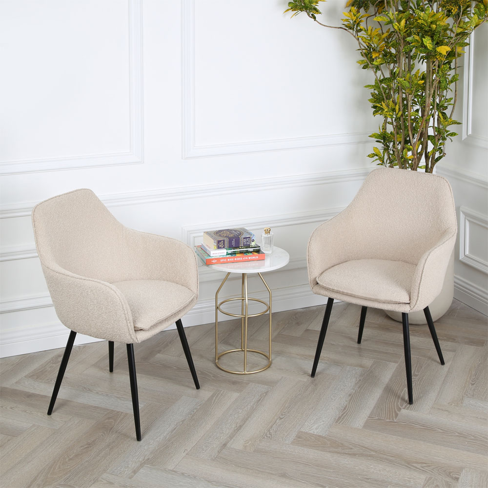 Genesis Muse Chair in Boucle Fabric x 2 - Cream | Free & Fast P&P