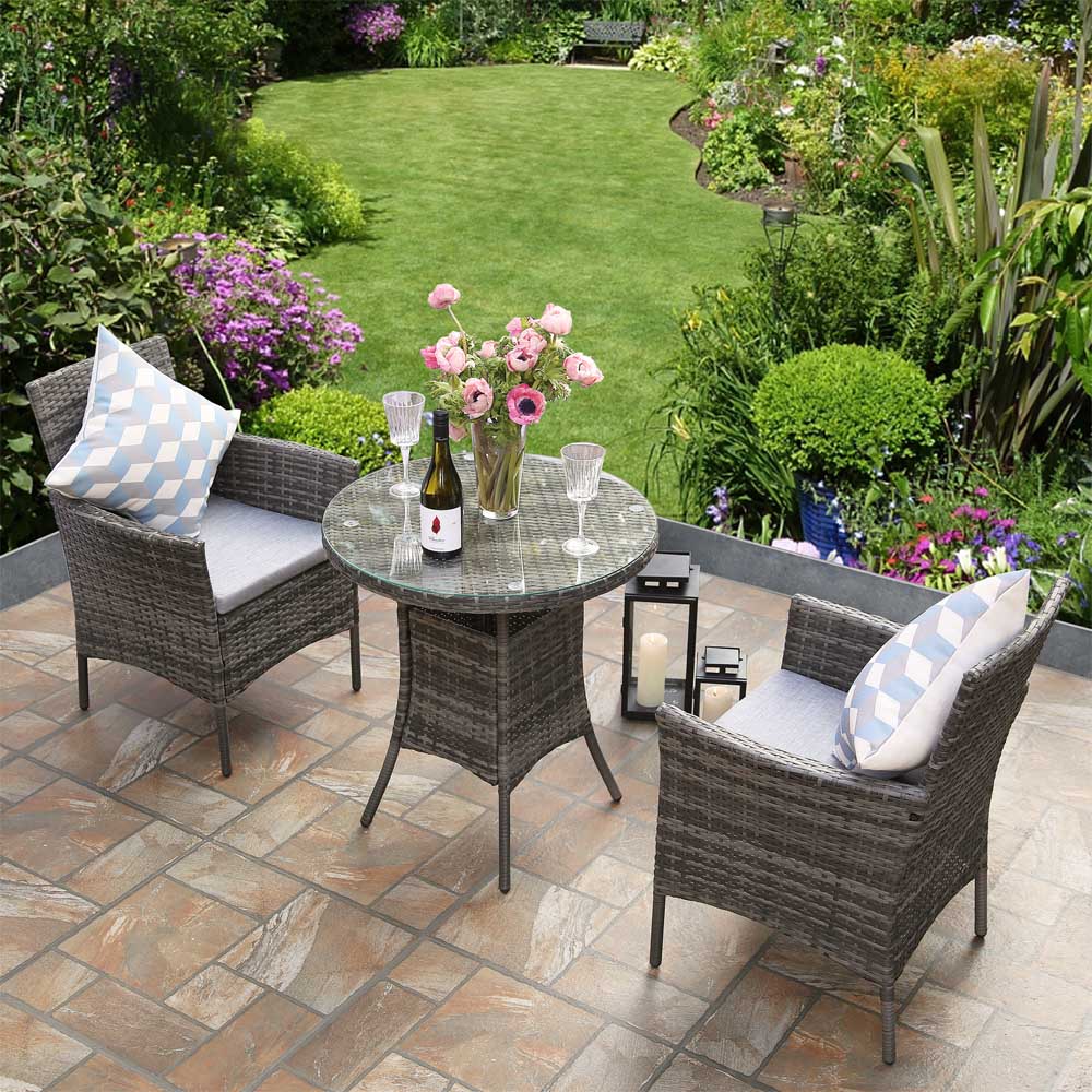 Virginia Deluxe Rattan 2 Seater Round Bistro Set - Grey | Free & Fast P&P