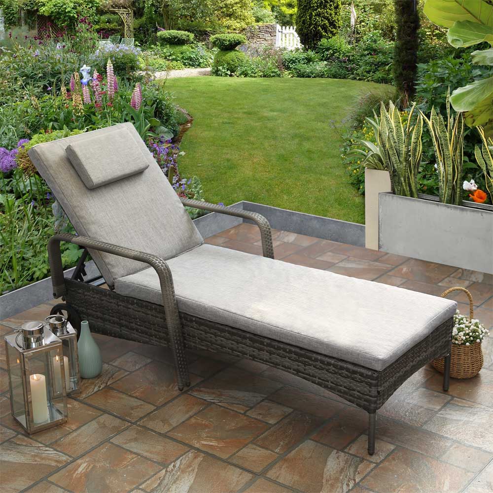 Ventura Deluxe Rattan Sun Lounger with Adjustable Recline - Grey | Free ...